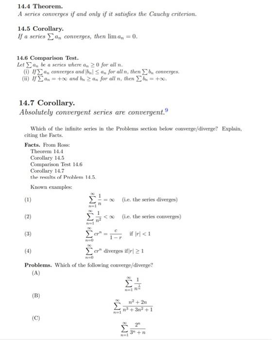 Solved 14.4 Theorem. A series converges if and only if it | Chegg.com