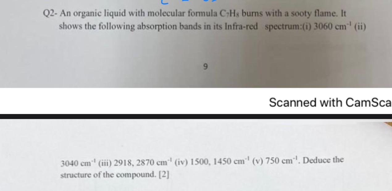 Solved Q2- ﻿An organic liquid with molecular formula C7H8 | Chegg.com