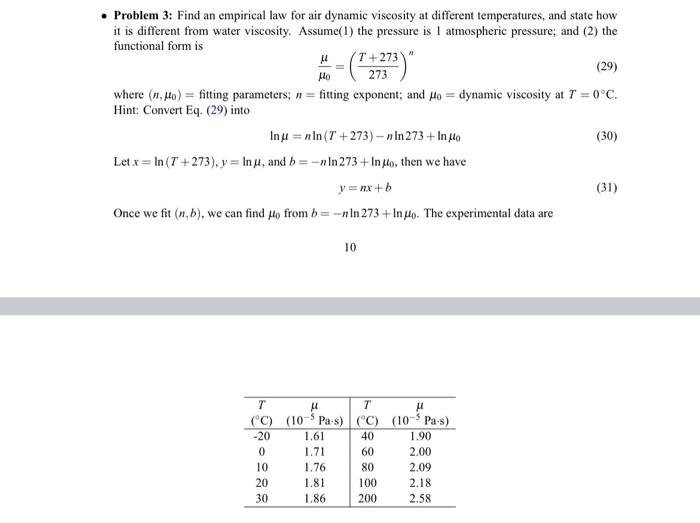 Solved Problem 3: Find an empirical law for air dynamic | Chegg.com