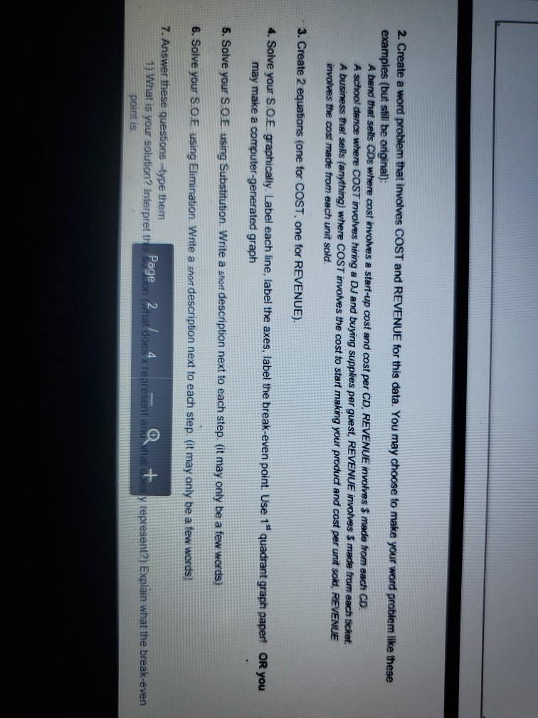 Solved 2. Create a word problem that involves COST and | Chegg.com