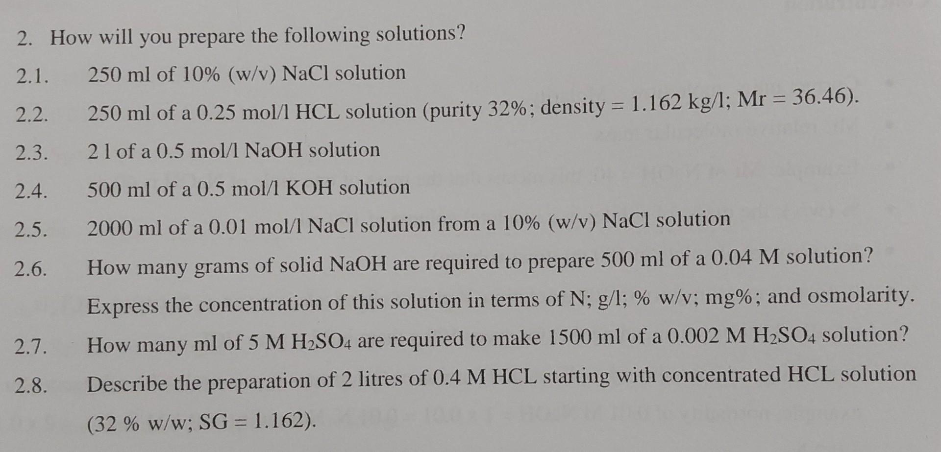 Solved calculate 250 ml of a 0.25 mol/HCL solution with a | Chegg.com