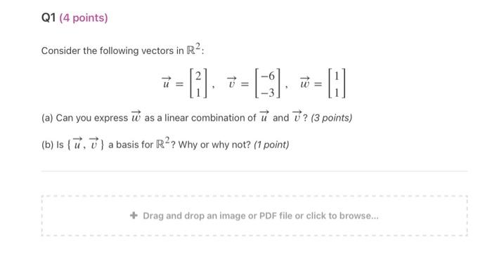 Solved Consider the following vectors in R2 : | Chegg.com