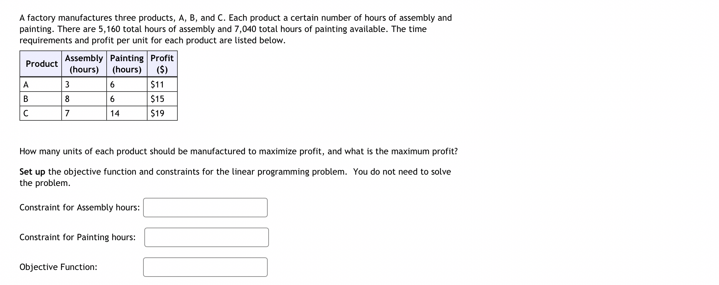 Solved A factory manufactures three products, A, ﻿B, ﻿and C. | Chegg.com