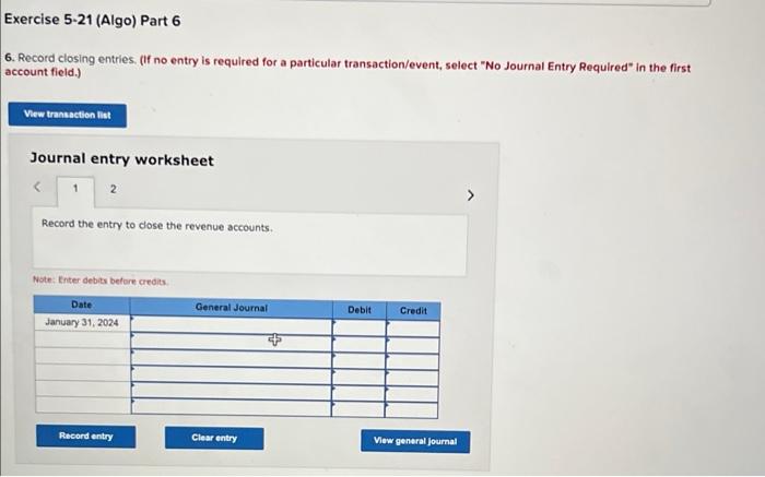 Required information Exercise 5-21 (Algo) Complete | Chegg.com