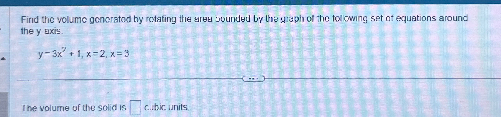 Solved Find the volume generated by rotating the area | Chegg.com