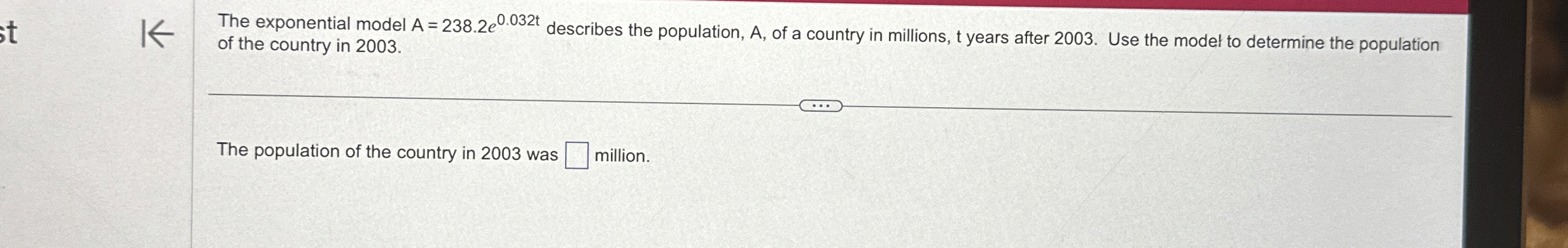 Solved The exponential model A=238.2e0.032t ﻿describes the | Chegg.com