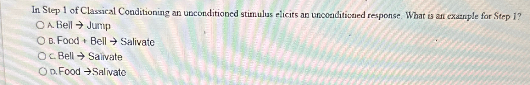 Solved In Step 1 ﻿of Classical Conditioning an unconditioned | Chegg.com