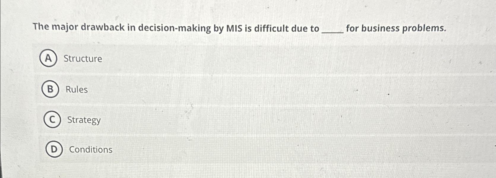 Solved The major drawback in decision-making by MIS is | Chegg.com