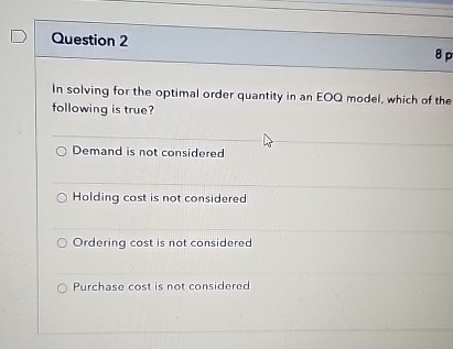 Solved in solving the optimal order quantity in an EOC model | Chegg.com