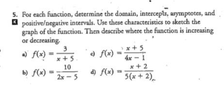 Solved 5. For each function, determine the domain, | Chegg.com