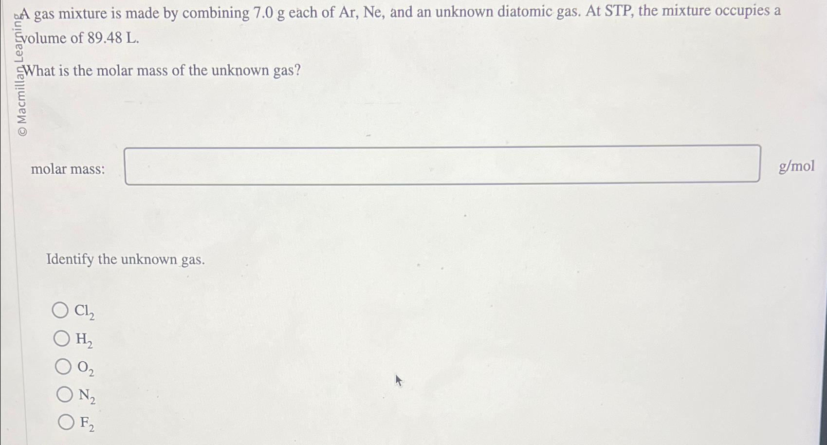 Solved A gas mixture is made by combining 7.0g ﻿each of | Chegg.com