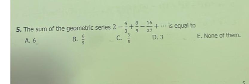 Solved The sum of the geometric series 2-43+89-1627+cdots is | Chegg.com