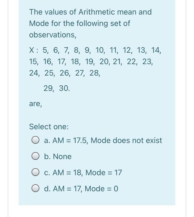 Solved The values of Arithmetic mean and Mode for the | Chegg.com