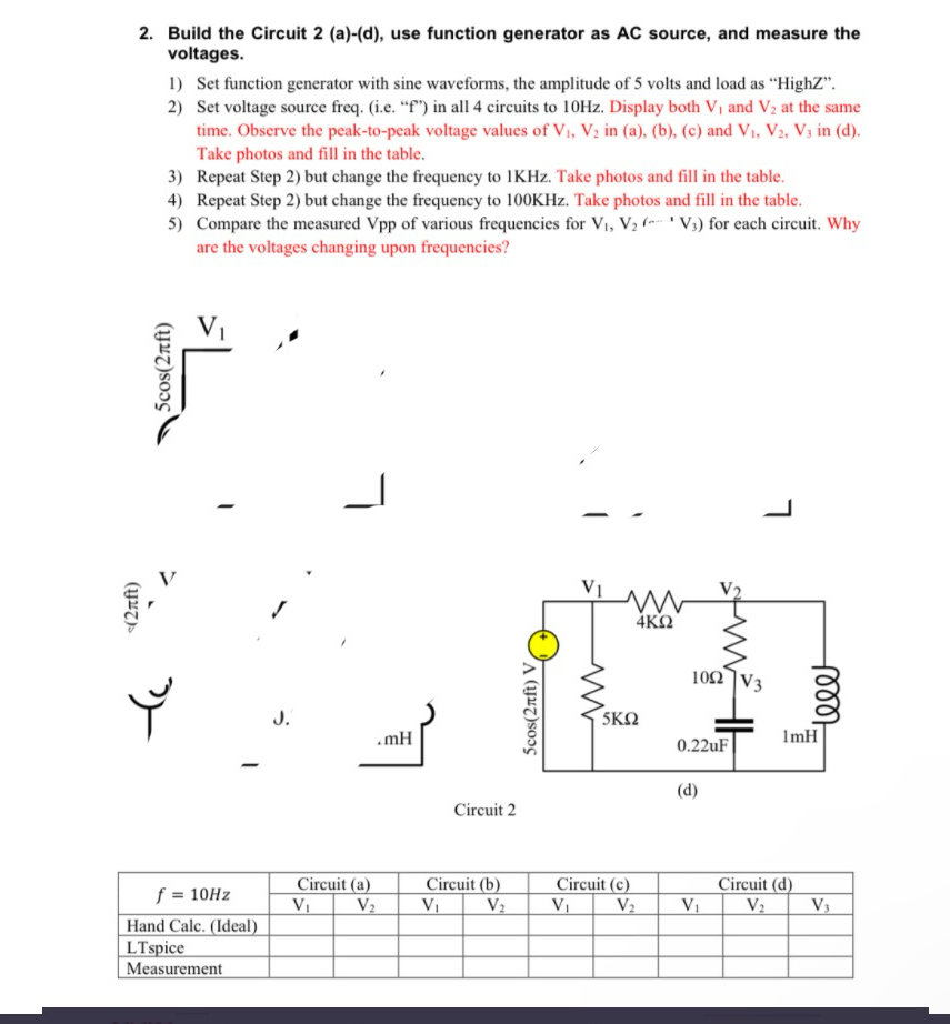 Solved Build the Circuit 2 (a)-(d), ﻿use function generator | Chegg.com