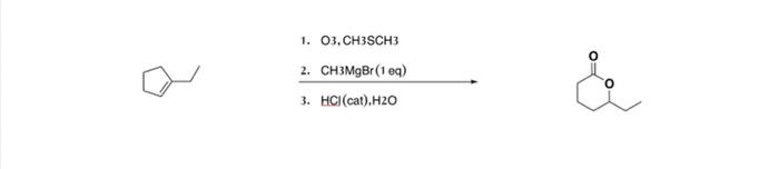 Solved 1. 03. CH3SCH3 2. CH3M9Br (1 eq) 3. HCl(cat).H20 | Chegg.com