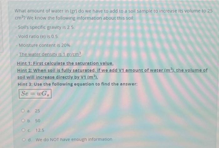 What amount of water in (gr) do we have to add to a | Chegg.com