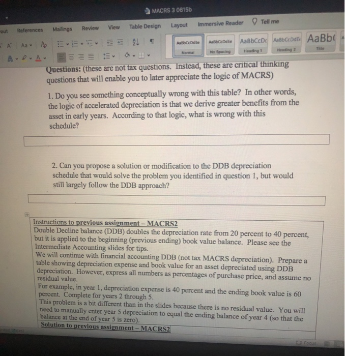 MACRS 3 0615b Review Immersive Reader Tell me View | Chegg.com