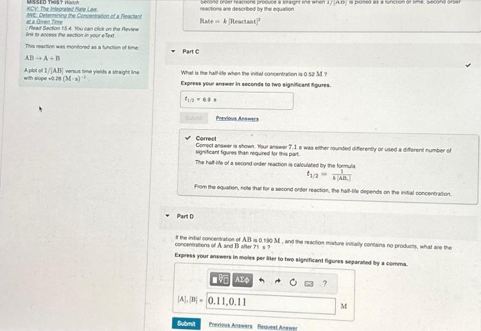 Solved MISSED THIS? Watch KCV: The Integrated Rate Law, IWE. | Chegg.com