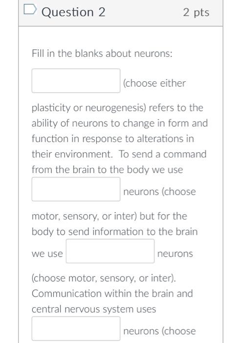 Solved Fill in the blanks about neurons: (choose either | Chegg.com