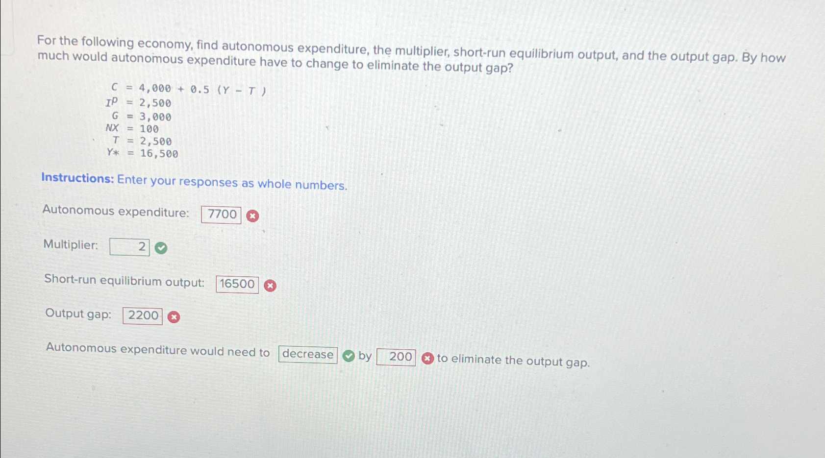 Solved For the following economy, find autonomous | Chegg.com