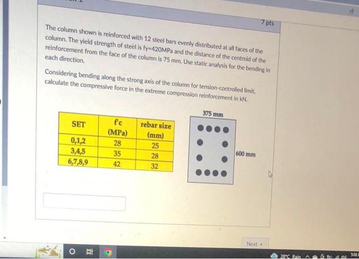 Solved 7 pts The column shown is reinforced with 12 steel | Chegg.com