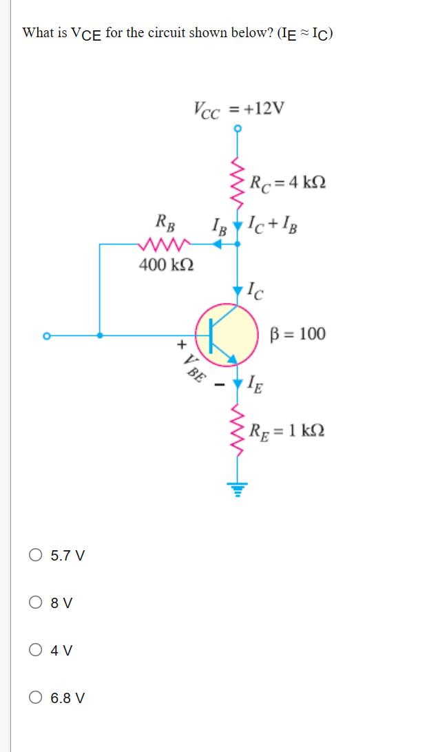 Solved What is VCE ﻿for the circuit shown below? | Chegg.com