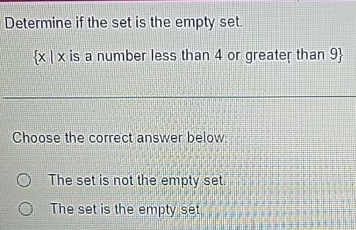 Solved Determine if the set is the empty set. ﻿is a number | Chegg.com
