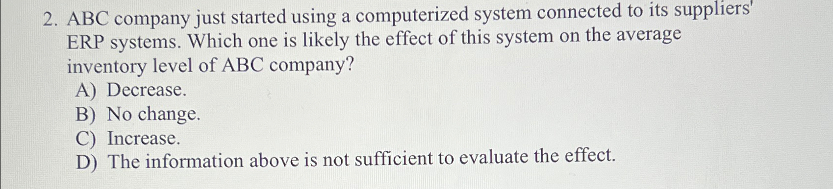 Solved ABC company just started using a computerized system | Chegg.com