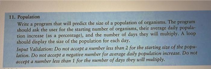 Solved 11. Population Write a program that will predict the | Chegg.com
