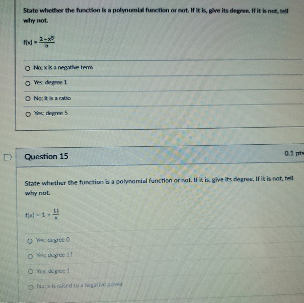 Solved State whether the function is a polynomial function | Chegg.com