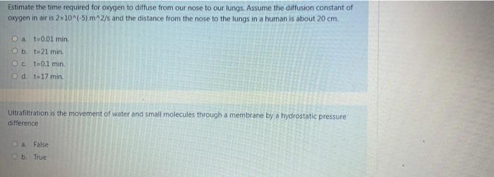 Solved Estimate the time required for oxygen to diffuse from | Chegg.com