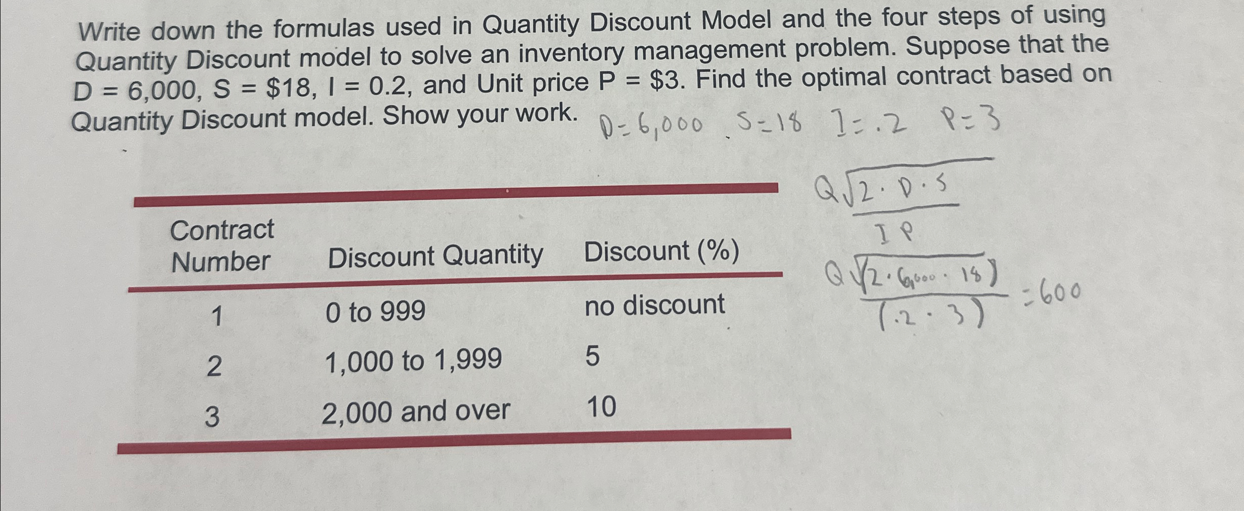 Solved Write down the formulas used in Quantity Discount | Chegg.com