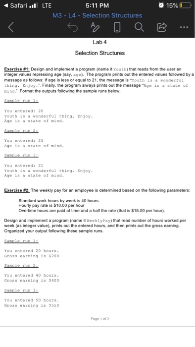 Solved 15%O Safari ..LTE 5:11 PM M3 - L4 - Selection | Chegg.com