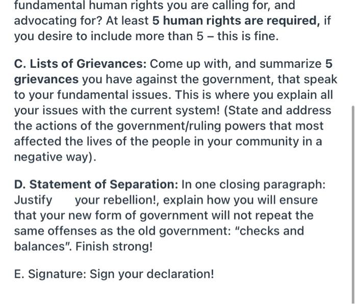 HELLO PLEASE CREATE YOUR OWN DECLARATION OF | Chegg.com