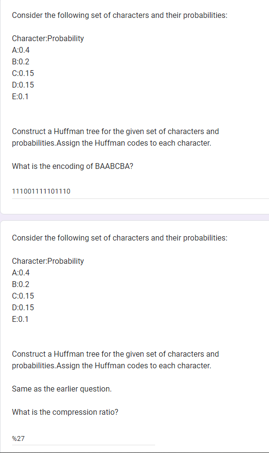 Solved Consider the following set of characters and their | Chegg.com