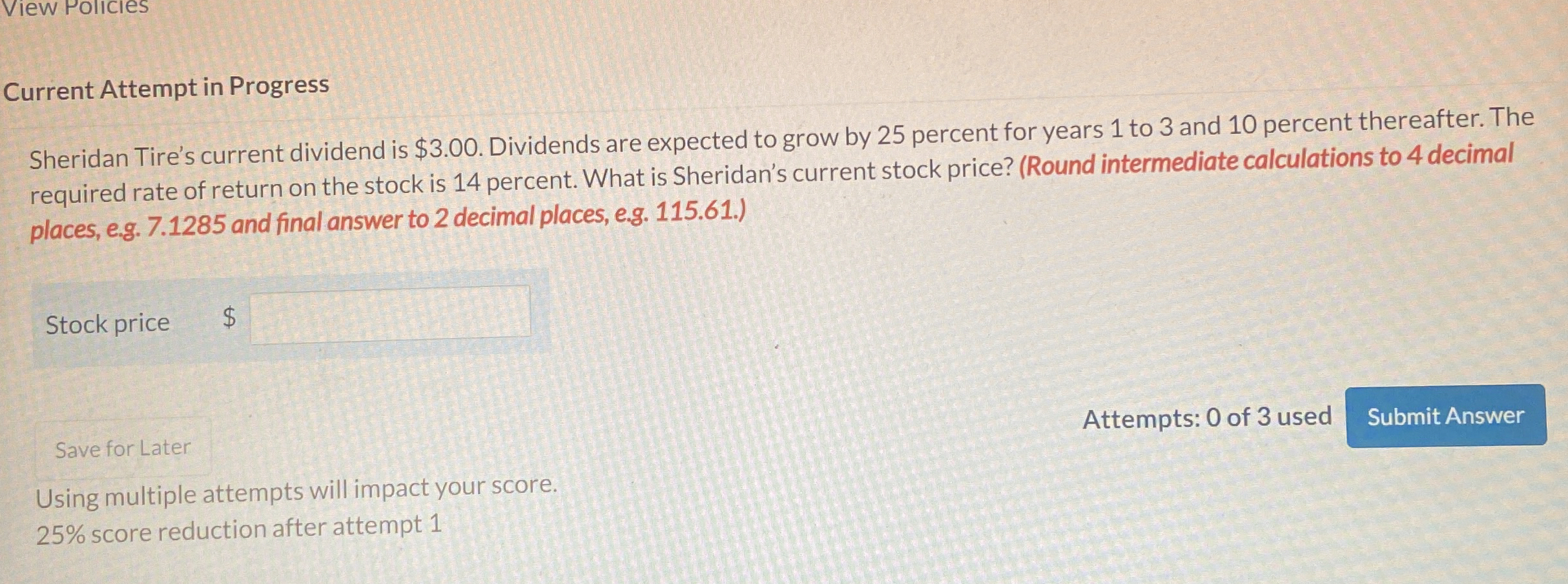 Solved View PoliciesCurrent Attempt in ProgressSheridan | Chegg.com
