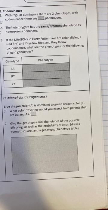 Solved 3. Codominance 1. With regular dominance there are 2 | Chegg.com