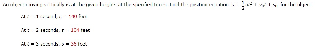 Solved An object moving vertically is at the given heights | Chegg.com