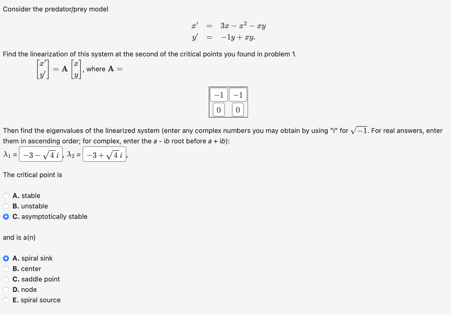 Solved Consider the predator/prey | Chegg.com