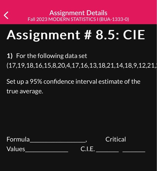 Solved Assignment Details Fall 2023 MODERN STATISTICS I | Chegg.com