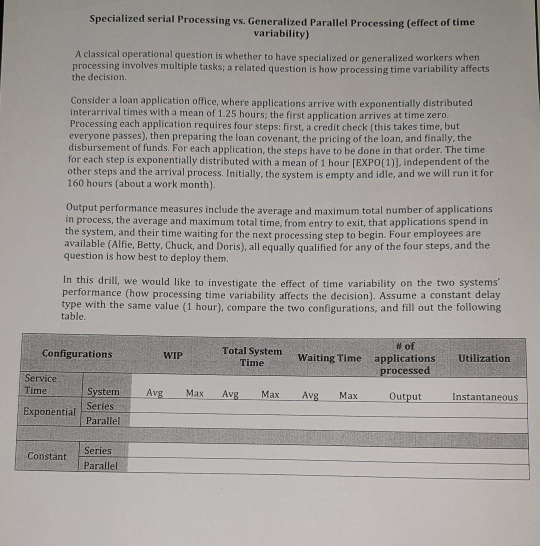 Solved Specialized serial Processing vs. Generalized | Chegg.com