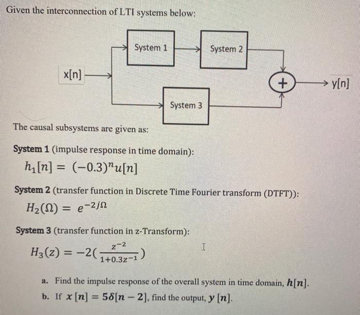 Solved Given the interconnection of LTI systems below: | Chegg.com