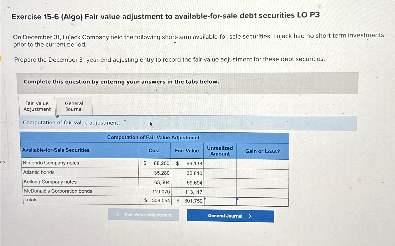 Solved Exercise 15-6 (Algo) ﻿Fair value adjustment to | Chegg.com