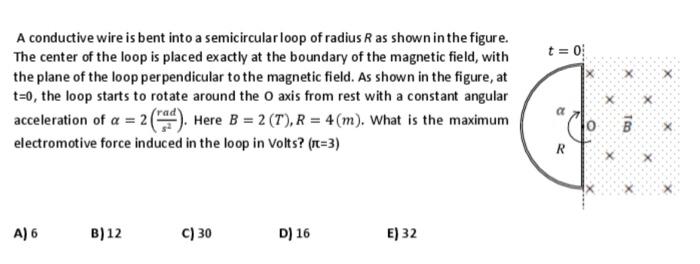 Solved A conductive wire is bent into a semicircular loop of | Chegg.com