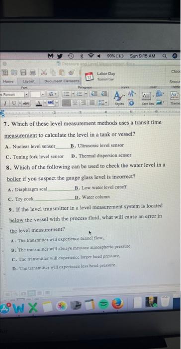 Solved 7. Which of these level measurement methods uses a | Chegg.com