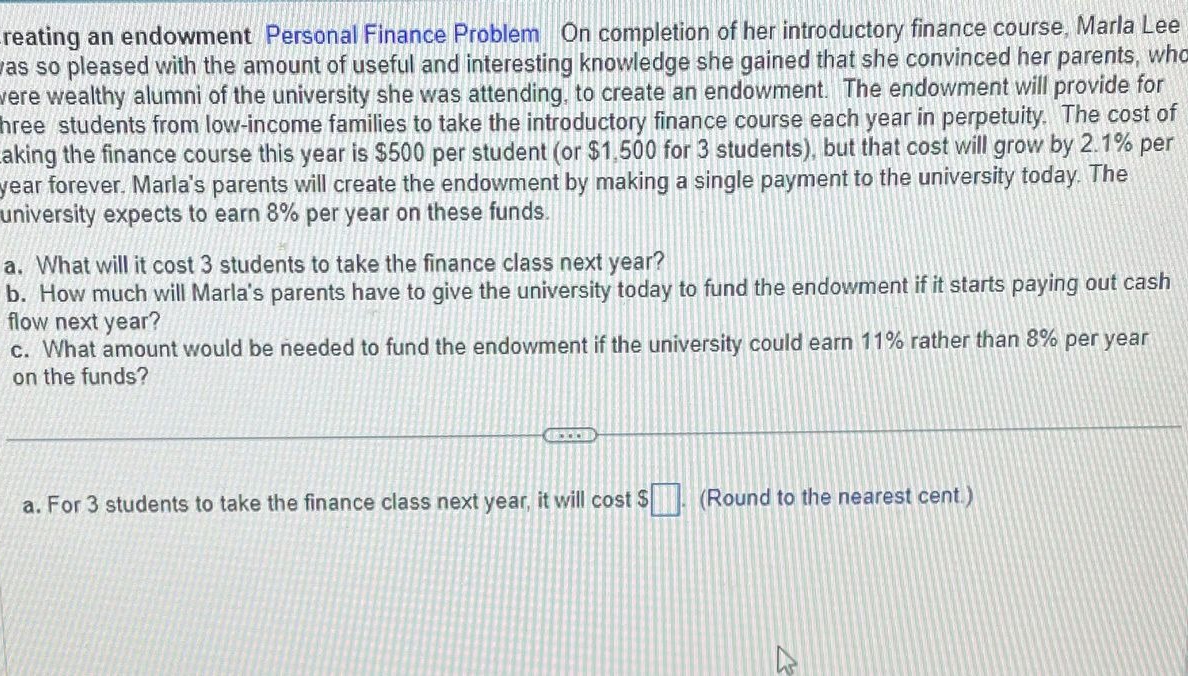 Solved reating an endowment Personal Finance Problem On | Chegg.com