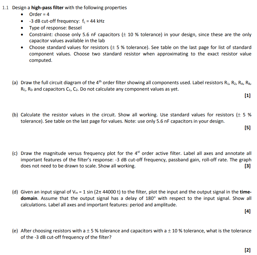 Solved 1.1 ﻿Design a high-pass filter with the following | Chegg.com