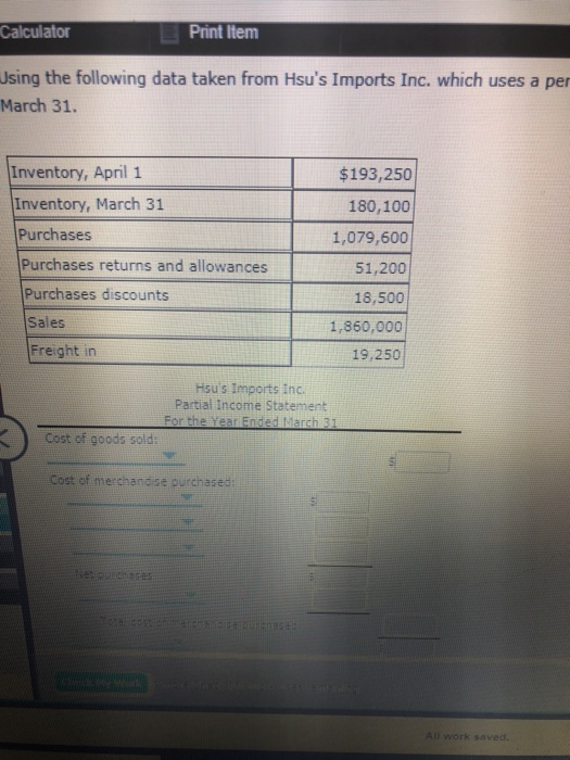 Solved Using the following data taken from Husu's Imports | Chegg.com Solved Using the following data taken from Husu's Imports | Chegg.com