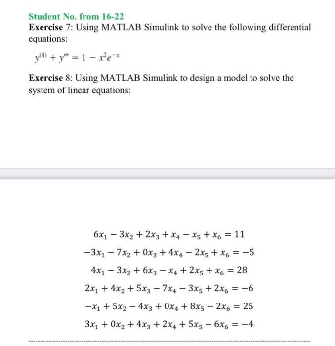 Solved Student No. from 16-22 Exercise 7: Using MATLAB | Chegg.com