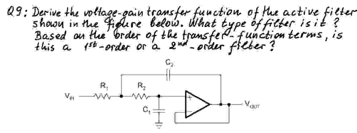 Solved Q9: Derive the voltage-gain transfer function of the | Chegg.com